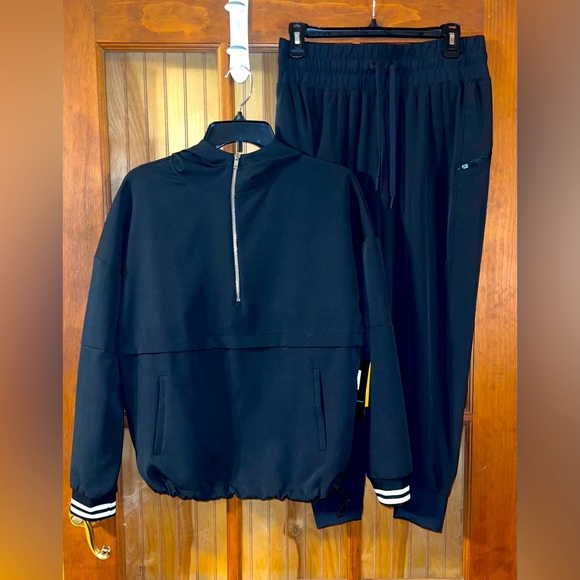 Pants & Jumpsuits | Black Zipup Tracksuit With Stripes Cuffs | Poshmark